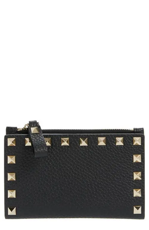 Valentino Garavani Rockstud Zip Coin & Card Pouch - Nero