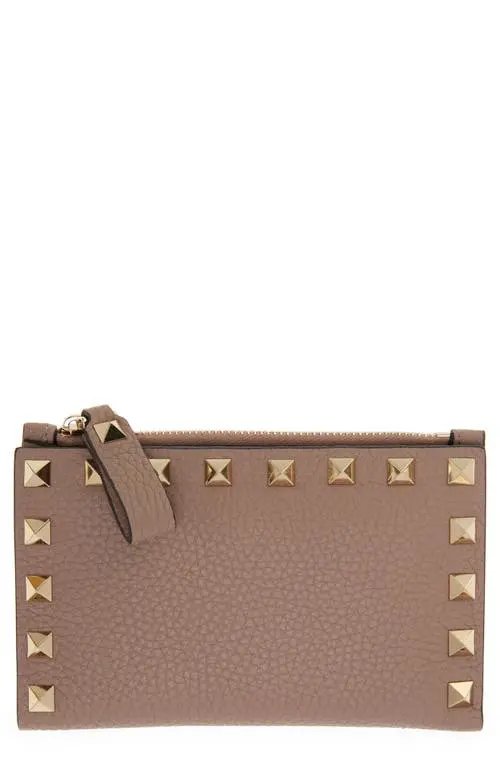 Valentino Garavani Rockstud Zip Coin & Card Pouch - Poudre