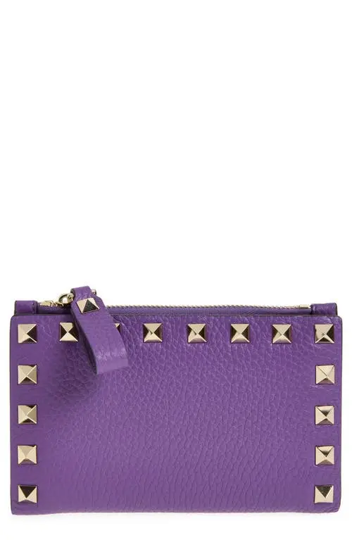 Valentino Garavani Rockstud Zip Coin & Card Pouch - Violet