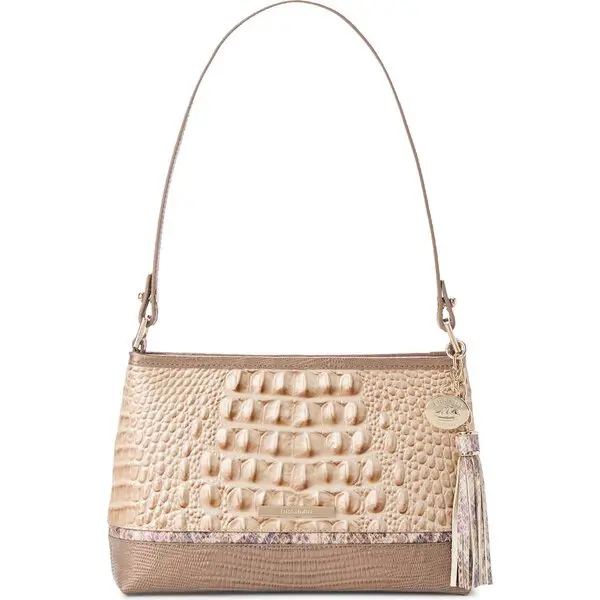 Brahmin Lorelei Croc Embossed Leather Shoulder Bag - Beige Multi