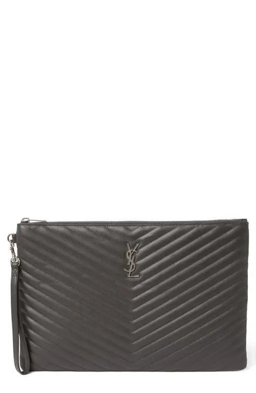 Saint Laurent Large Monogram Matelassé Leather Pouch