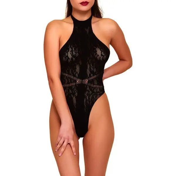 HAUTY Halter Neck Thong Teddy - Black