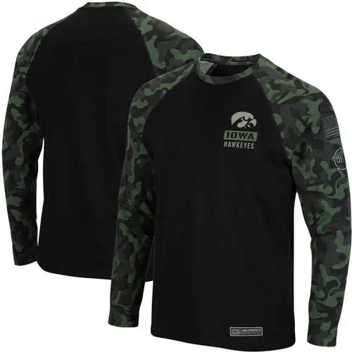 COLOSSEUM Iowa Hawkeyes Oht Military Appreciation Camo Raglan Long Sleeve T-shirt - Black