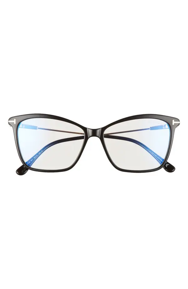 TOM FORD 56mm Cat Eye Blue Light Blocking Glasses - Black/ Rose Gold