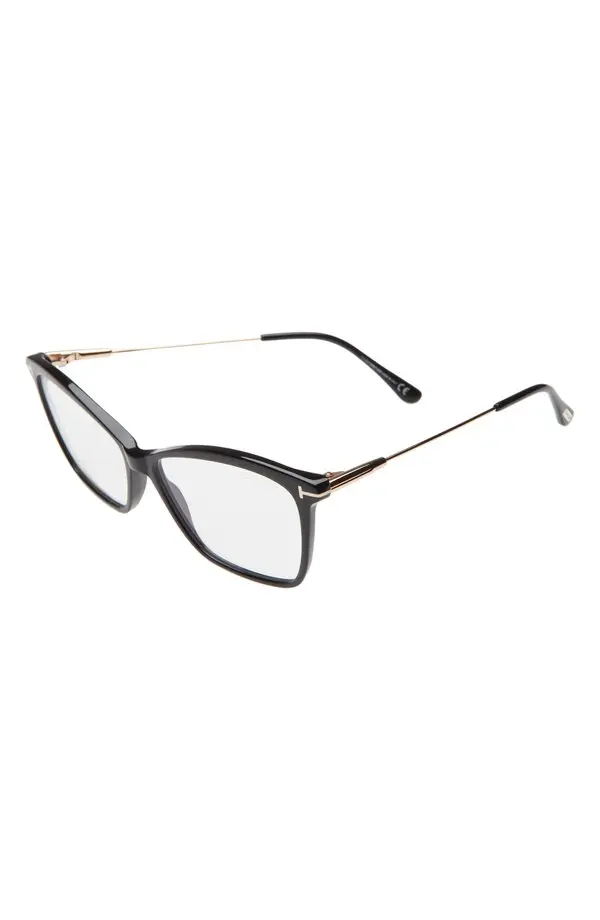 TOM FORD 56mm Cat Eye Blue Light Blocking Glasses - Black/ Rose Gold