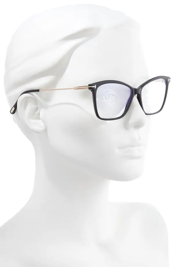 TOM FORD 56mm Cat Eye Blue Light Blocking Glasses - Black/ Rose Gold