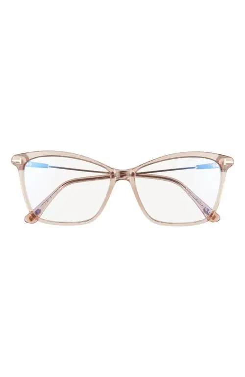 TOM FORD 56mm Cat Eye Blue Light Blocking Glasses - Rose Champagne/ Rose Gold