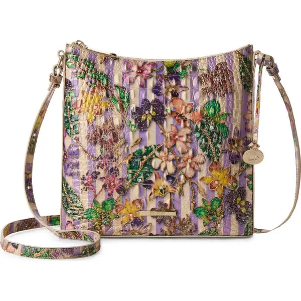 Brahmin Katie Croc Embossed Leather Crossbody Bag - Pinstripe Petals
