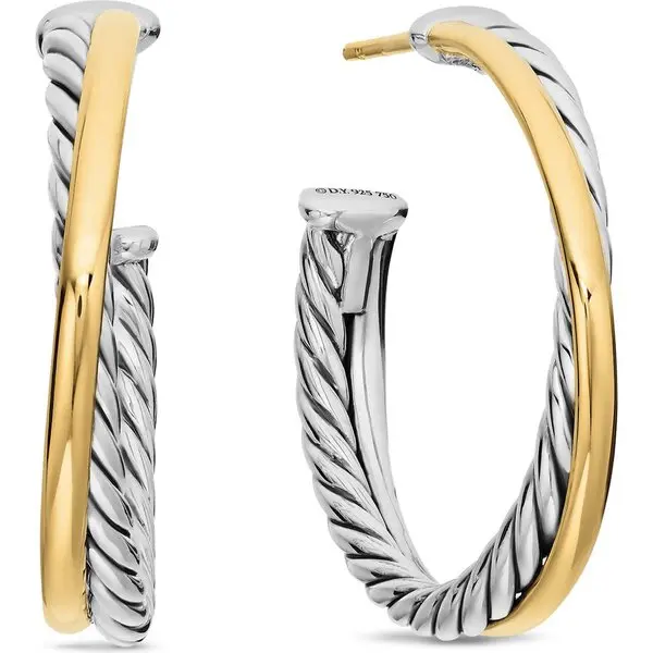 David Yurman Crossover Medium Hoop Earrings - Silver/gold