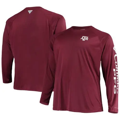 Columbia Texas A&m Aggies Big & Tall Terminal Tackle Omni-shade Long Sleeve Raglan T-shirt - Maroon