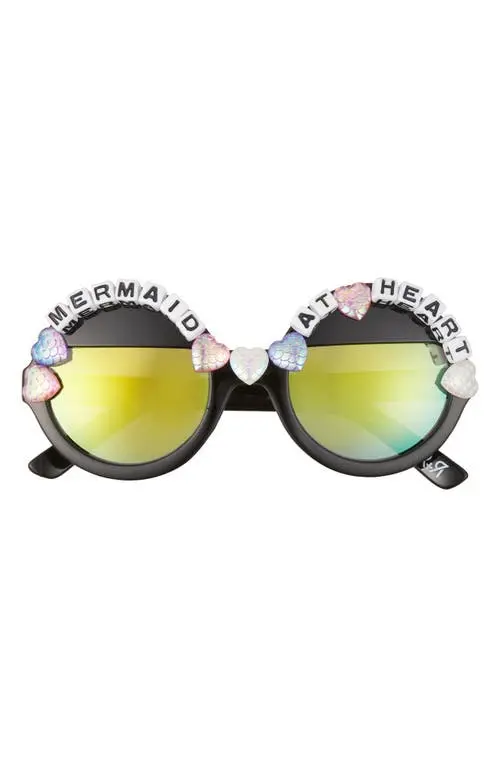RAD + REFINED Round Frame Sunglasses - Black/green Mirrored