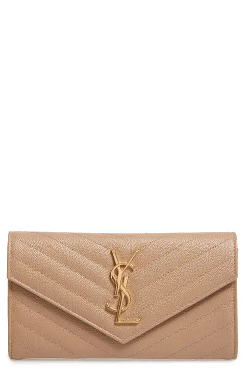Saint Laurent Monogramme Logo Leather Flap Wallet - Chene
