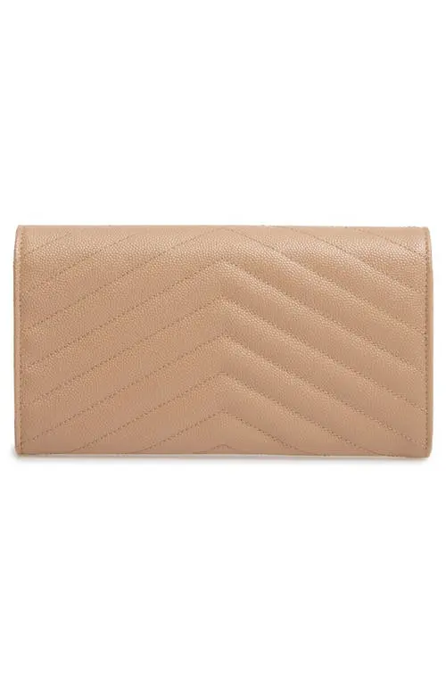 Saint Laurent Monogramme Logo Leather Flap Wallet - Chene