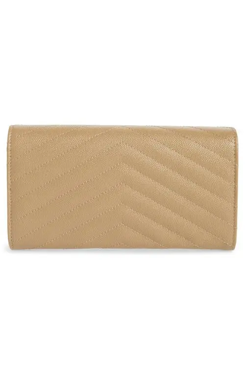Saint Laurent Monogramme Logo Leather Flap Wallet - Latte