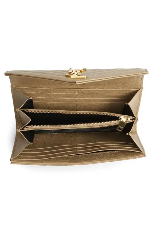 Saint Laurent Monogramme Logo Leather Flap Wallet - Latte