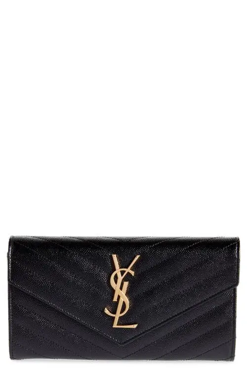 Saint Laurent Monogramme Logo Leather Flap Wallet - Nero