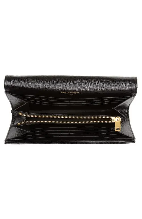 Saint Laurent Monogramme Logo Leather Flap Wallet - Nero