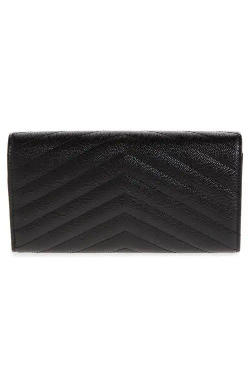 Saint Laurent Monogramme Logo Leather Flap Wallet - Noir