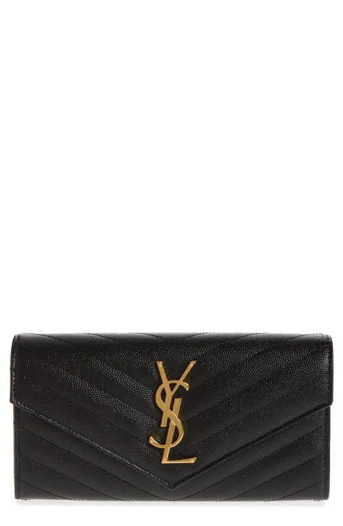Saint Laurent Monogramme Logo Leather Flap Wallet - Noir