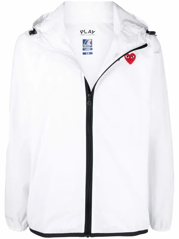 Play Comme Des Garcon X K-way Zipped Hooded Jacket - White