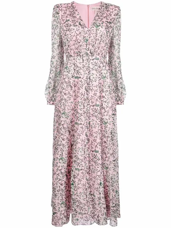 Saloni Annabel Long-Sleeved Midi Dress In Pink 49% Off