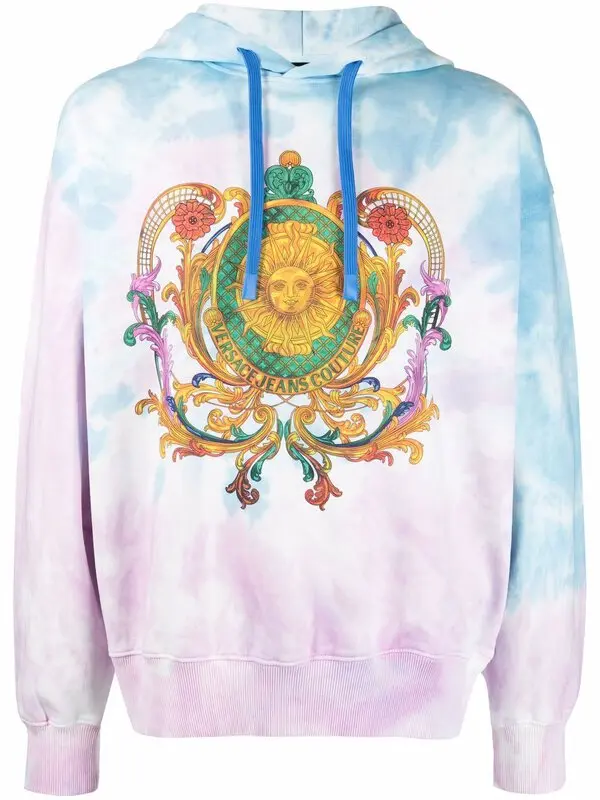 Versace Barocco-print Tie-dye Hoodie - Blue