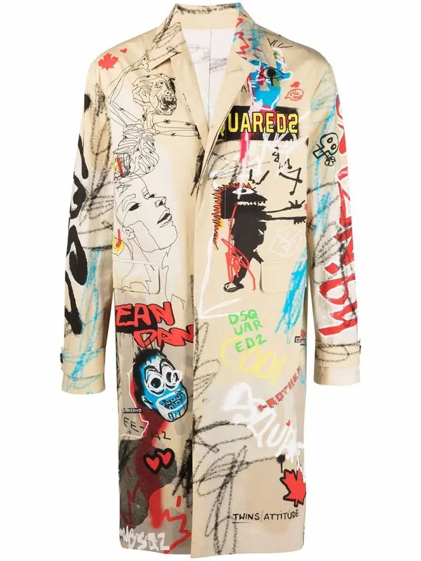 Dsquared2 Graphic-print Single-breasted Coat - Neutrals