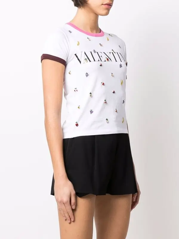 新品★VALENTINO フルーツストーン Tシャツ XXS Valentino Garavani Crystal Fruit Embroidered T-Shirt In White - 30