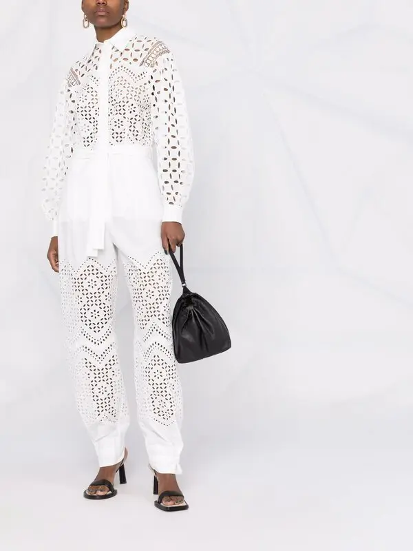 Alberta Ferretti Broderie Anglaise Belted Bodysuit