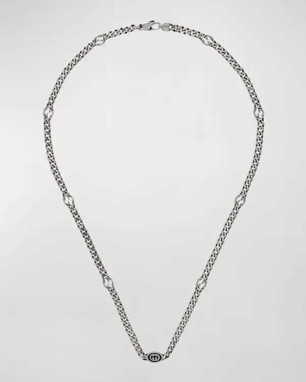 Gucci Enameled Interlocking G Sterling Chain Necklace - Silver