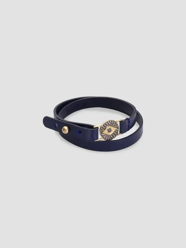 SYDNEY EVAN Evil Eye Medallion Diamond Sapphire & Leather Choker - Navy