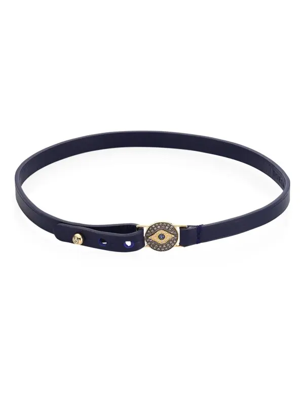 SYDNEY EVAN Evil Eye Medallion Diamond Sapphire & Leather Choker