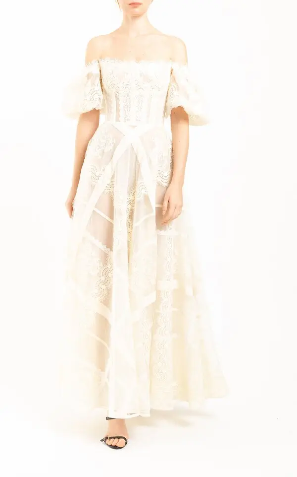 Zuhair Murad Rosanky Lace Off-The-Shoulder Midi Dress Only - White |  Editorialist