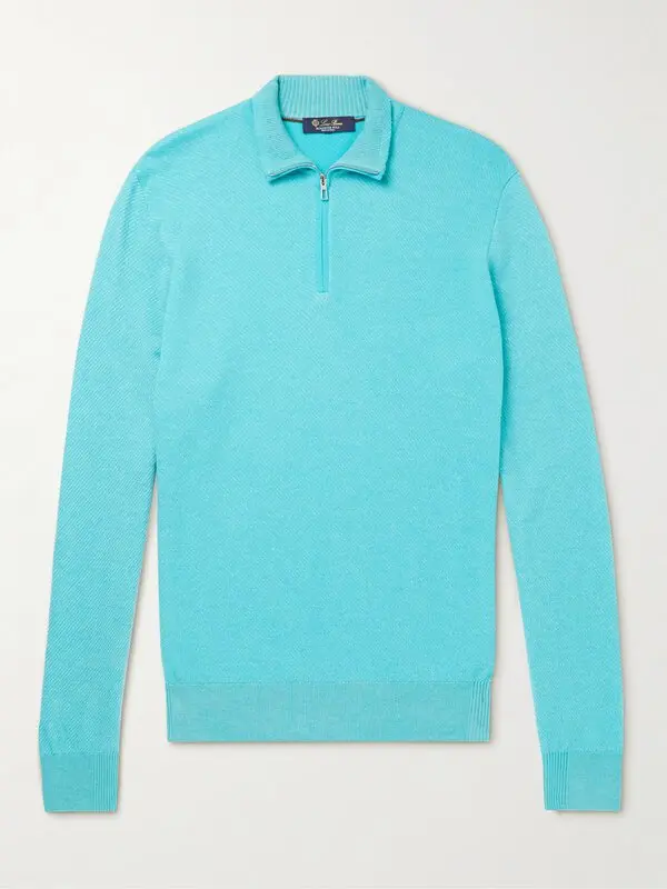 Loro Piana Roadster Striped Cashmere Half-zip Sweater - Blue