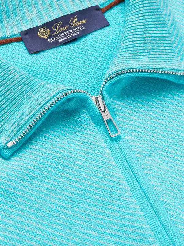 Loro Piana Roadster Striped Cashmere Half-zip Sweater - Blue