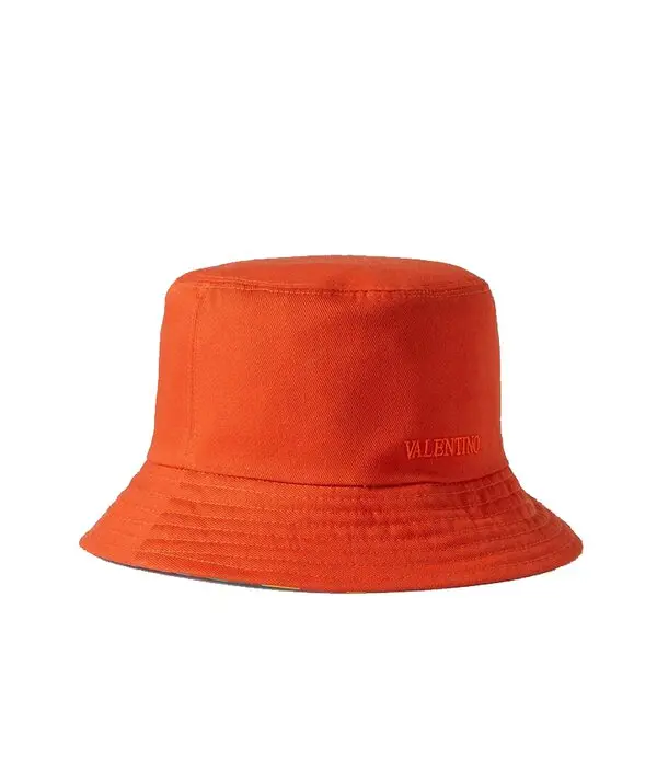 Valentino Garavani Reversible Embroidered Twill And Printed Cotton Bucket Hat