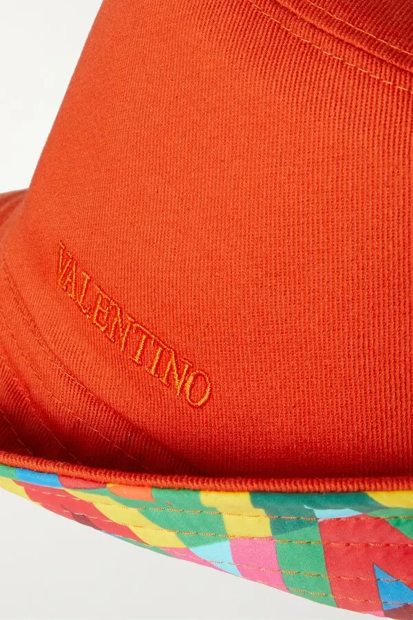 Valentino Garavani Reversible Embroidered Twill And Printed Cotton Bucket Hat