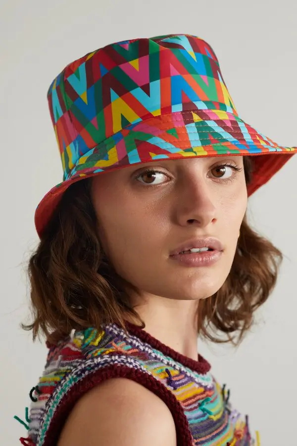 Valentino Garavani Reversible Embroidered Twill And Printed Cotton Bucket Hat