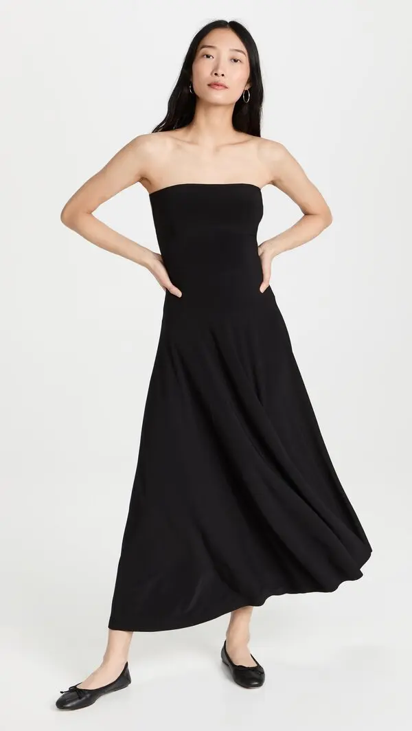 Norma Kamali Strapless Flared Midi Dress