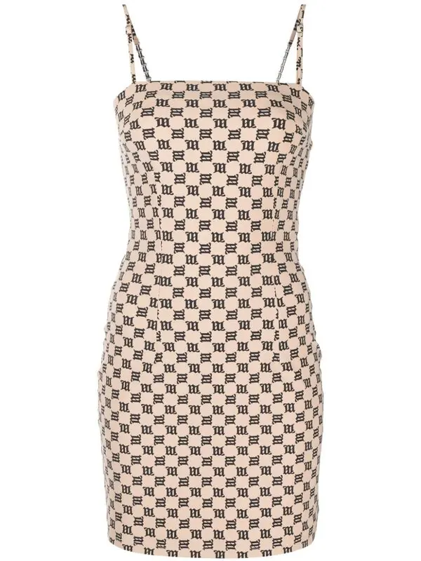 MISBHV Monogram-print Mini Dress - Neutrals
