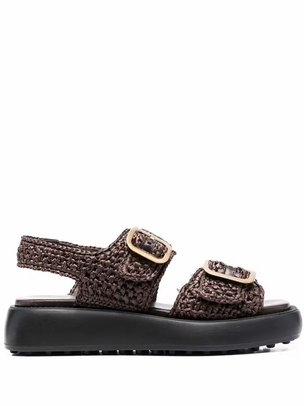 TOD'S Chunky Woven Raffia Sandals - Brown