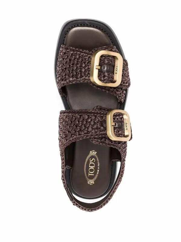 TOD'S Chunky Woven Raffia Sandals - Brown