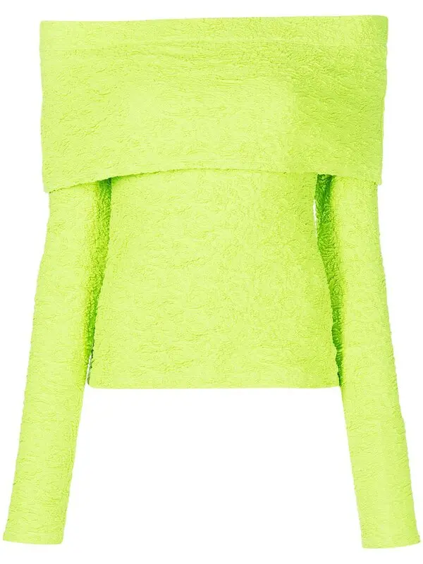 MSGM Off-shoulder Textured Top - Green