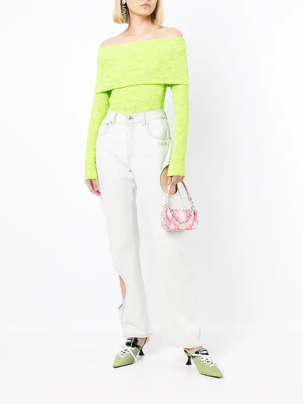 MSGM Off-shoulder Textured Top - Green