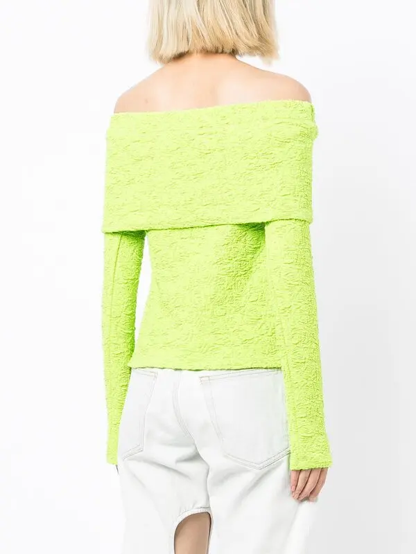 MSGM Off-shoulder Textured Top - Green