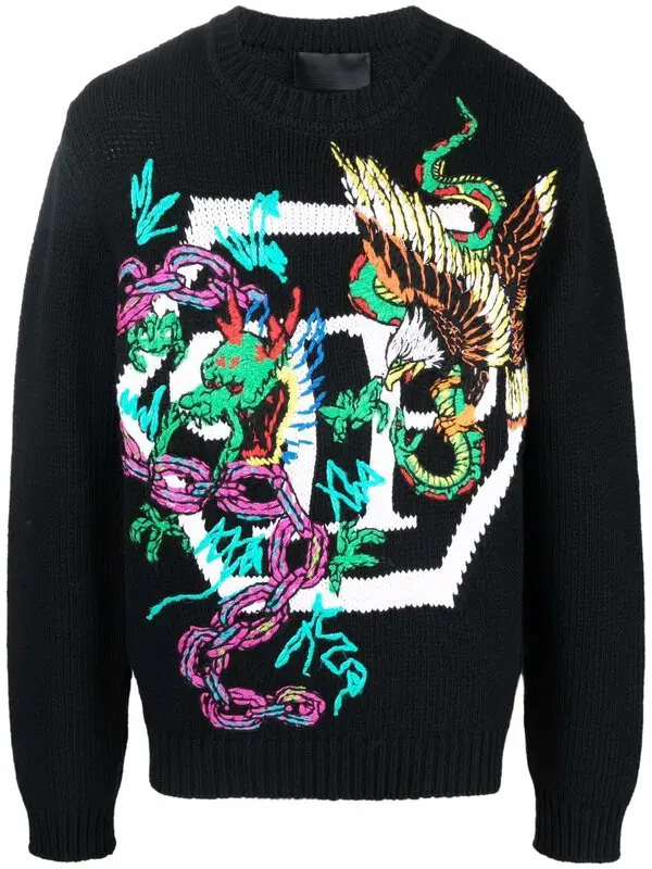 Philipp Plein Patterned Intarsia-knit Jumper - Black