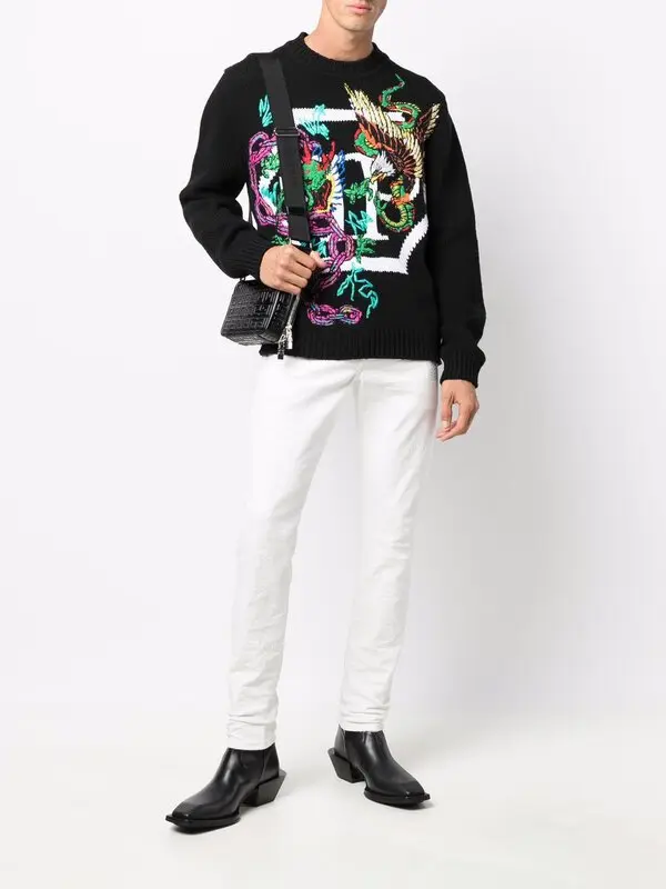 Philipp Plein Patterned Intarsia-knit Jumper - Black
