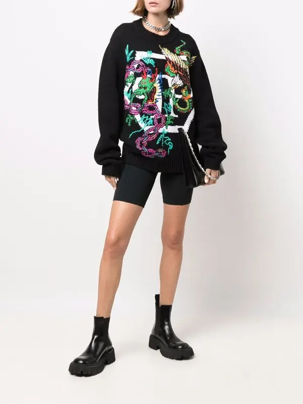 Philipp Plein Patterned Intarsia-knit Jumper - Black