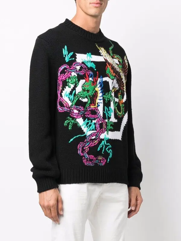 Philipp Plein Patterned Intarsia-knit Jumper - Black