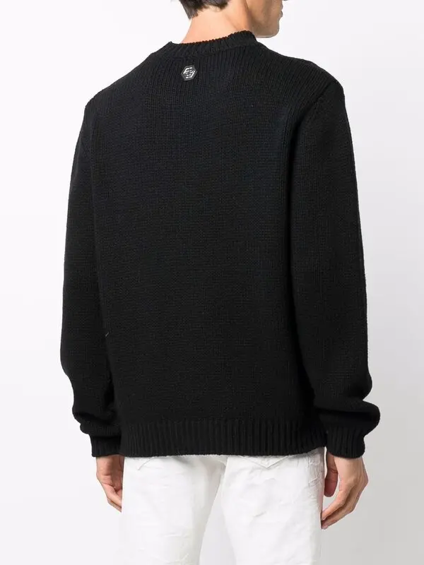 Philipp Plein Patterned Intarsia-knit Jumper - Black